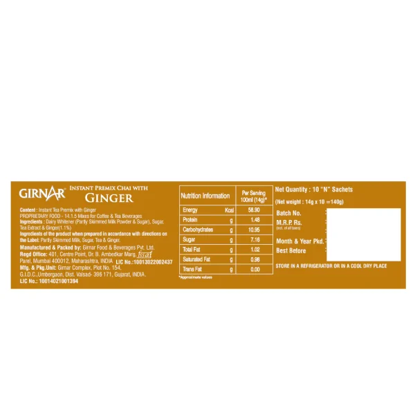 Girnar Instant Ginger 140g – 10Pcs - Get Best Tea Online at Best Prices ...