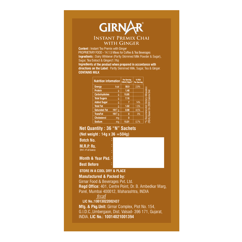 Girnar Instant Ginger 140g – 10Pcs - Get Best Tea Online at Best Prices ...